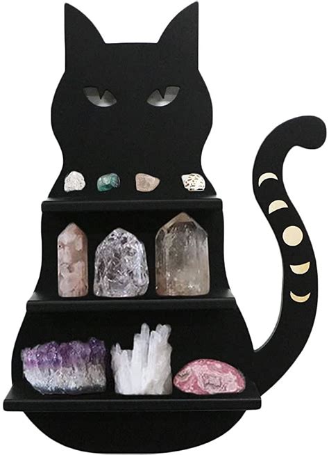 Ffandyy Cute Black Cat 3 Shelf Wall Shelf Bohemian Style Durable Engineered Wood 15x11x3 Inches