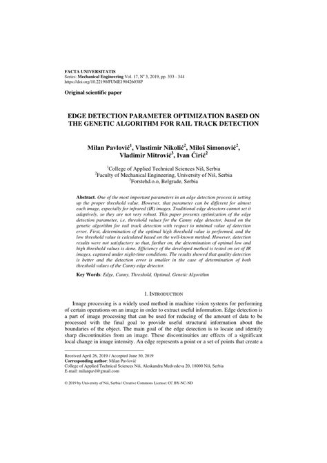 Pdf Edge Detection Parameter Optimization Based On The Genetic Algorithm For Rail Track Detection