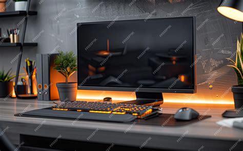 Modern Minimalist Desk Setup With Computer Keyboard And Mouse Premium Ai Generated Image