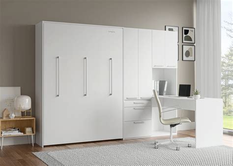 Efficient Multitask White Murphy Bed With Desk And Storage