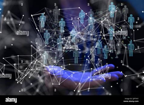 A 3d Rendering Of Floating Connected Profile Icons On A Palm Of A Hand