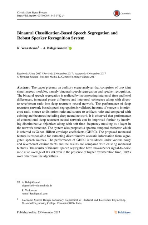 pdf binaural classification based speech segregation and robust
