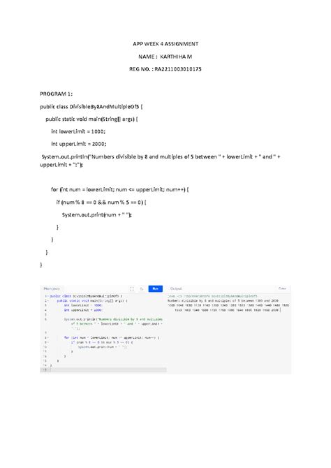 Sample Programs App Week 4 Assignment Name Karthiha M Reg No Ra