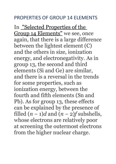 Properties Of Group 14 Elements Properties Of Group 14 Elements In Selected Properties Of