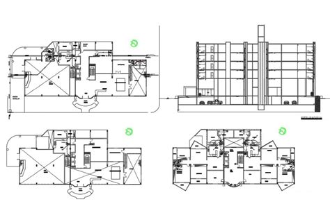 Multi Level Office Building Main Section Plan And Cover Plan Details Dwg File