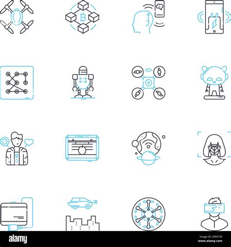 Robot Courier Linear Icons Set Automation Delivery Efficiency