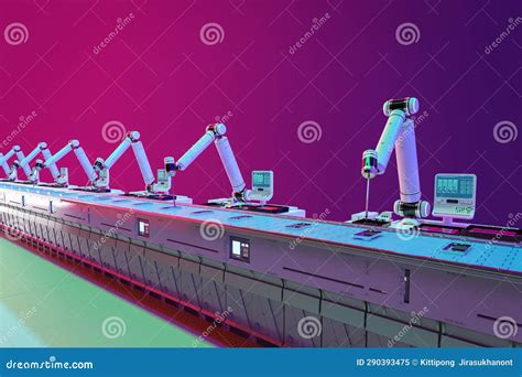 Robot Assembly Line With Smartphone In Factory Stock Illustration