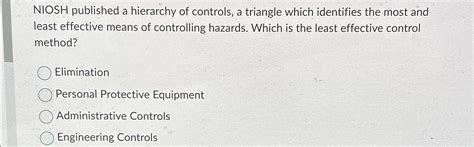 solved niosh published a hierarchy of controls a triangle