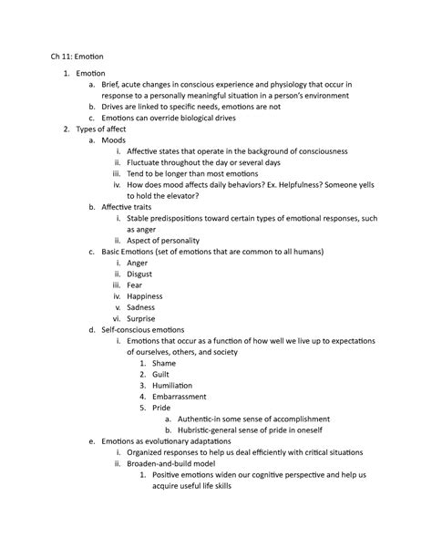 Ch 11 Emotion Lecture Notes 11 Ch 11 Emotion 1 Emotion A Brief