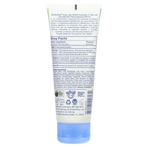 Stream2sea 에브리데이 미네랄 자외선 차단제 Spf 45 어린이 4명 75ml25fl Oz