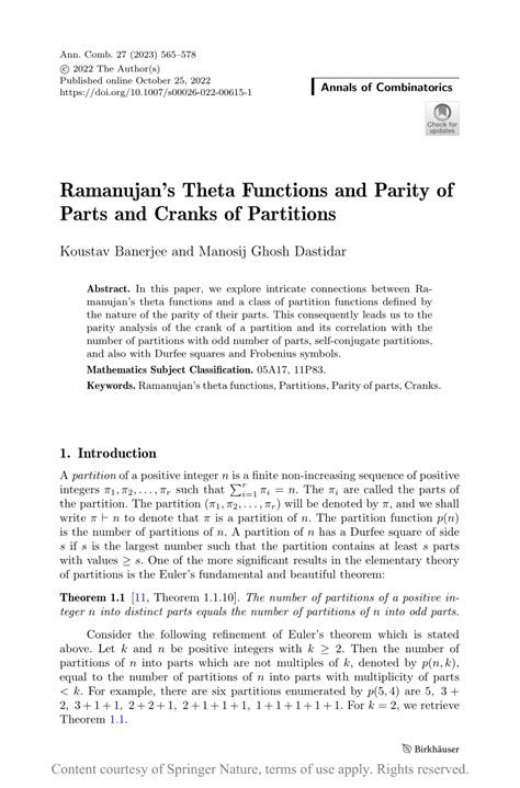 pdf ramanujan s theta functions and parity of parts and cranks of