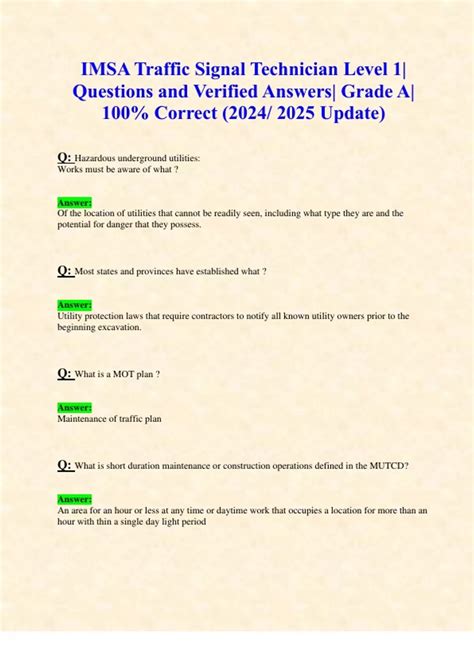 Imsa Traffic Signal Technician Level 1 Questions And Verified Answers Grade A 100 Correct