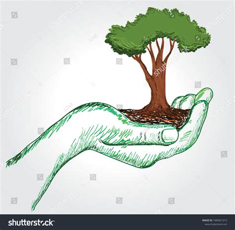 Tree Hand Vector Illustration Stock Vector Royalty Free Shutterstock