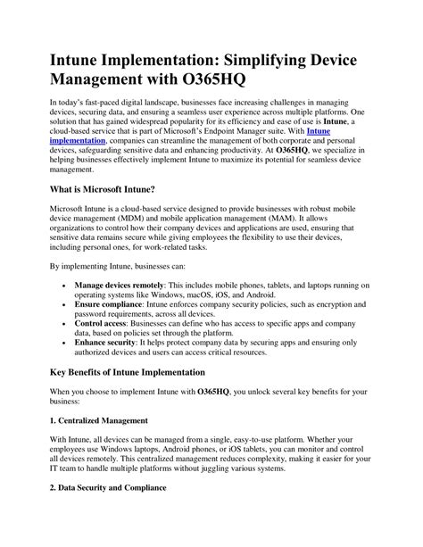 Ppt Intune Implementation Device Management With O365hq Powerpoint