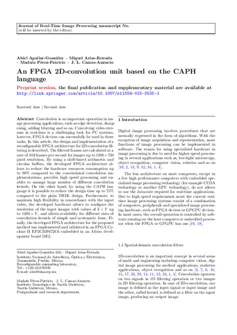 Pdf An Fpga 2d Convolution Unit Based On The Caph Language Abiel