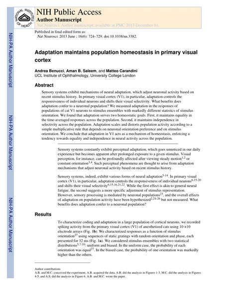 Pdf Adaptation Maintains Population Homeostasis In Primary Visual Cortex