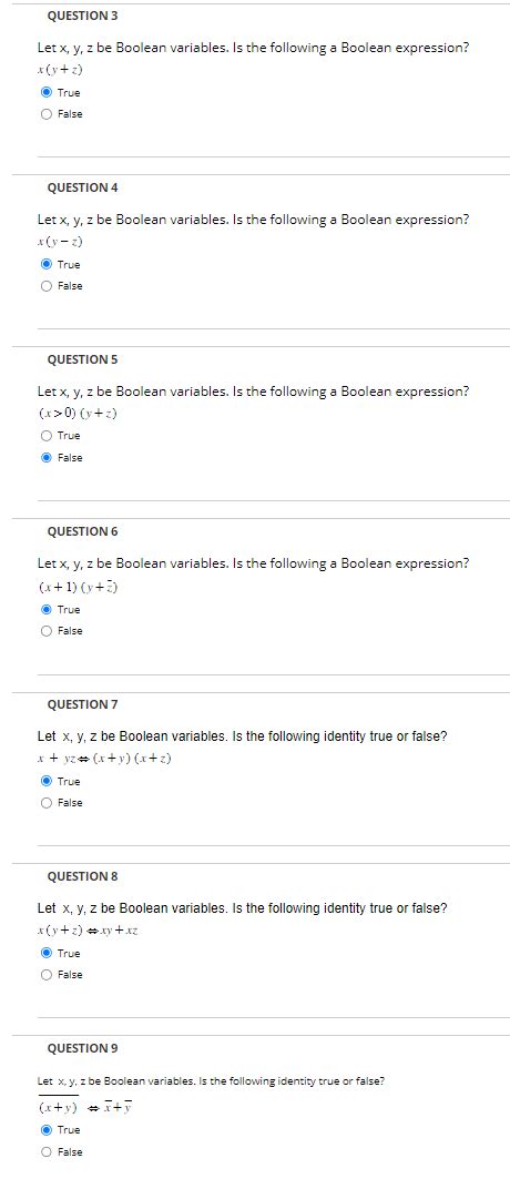 [solved] are my answers correct let x y z be boo