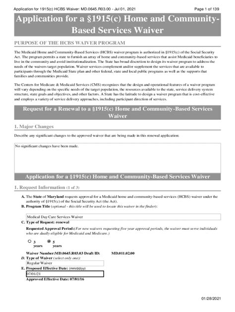 Fillable Online Application For 1915 C HCBS Waiver MD Fax Email Print PdfFiller