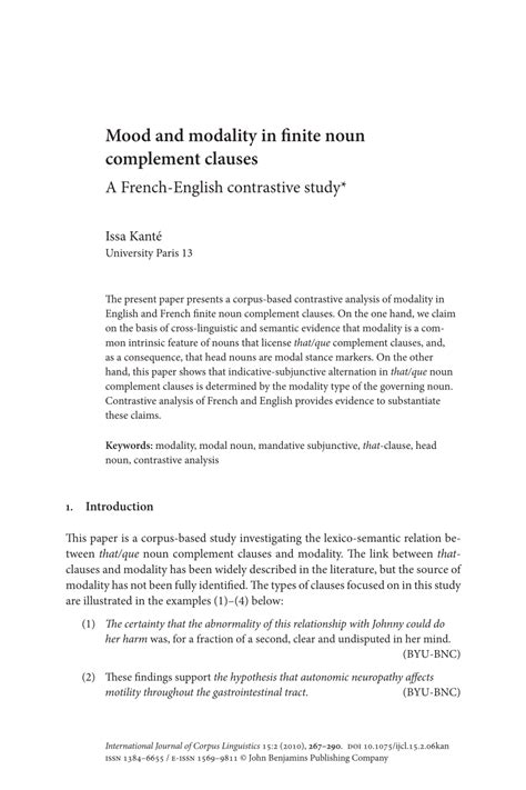 Pdf Mood And Modality In Finite Noun Complement Clauses