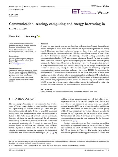 Iet Smart Cities 2022 Liu Communication Sensing Computing And Energy Harvesting In Smart