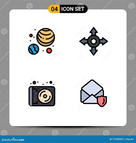 Mobile Interface Filledline Flat Color Set Of 4 Pictograms Of Planets
