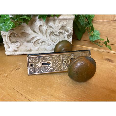 Antique Ornate Cast Brass Vintage Door Knob Plate Victorian Era