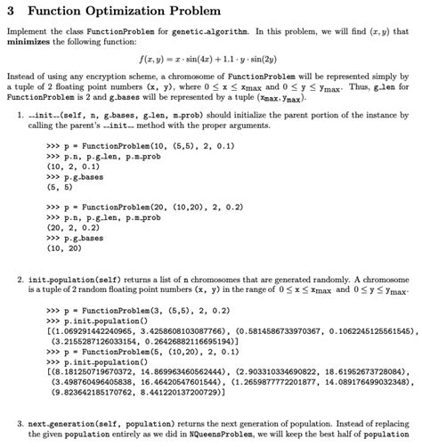 3 Function Optimization Problem Implement The Class
