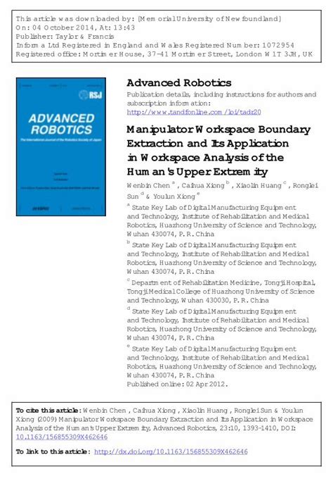 Pdf Manipulator Workspace Boundary Extraction And Its Application In Workspace Analysis Of The