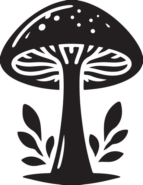 Mushroom Silhouettes Graphic Drawing With Lines Black And White Cut