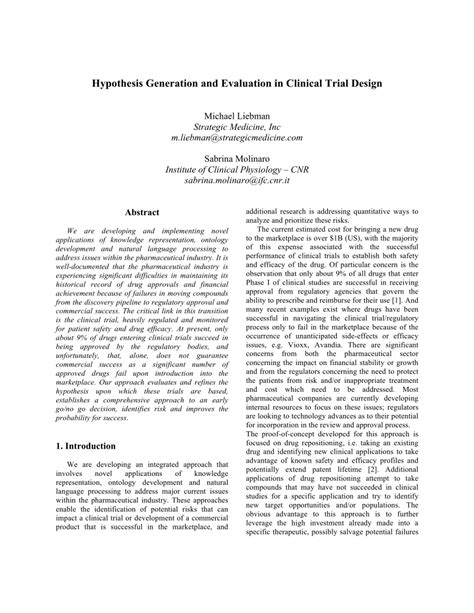 Pdf Hypothesis Generation And Evaluation In Clinical Trial Design