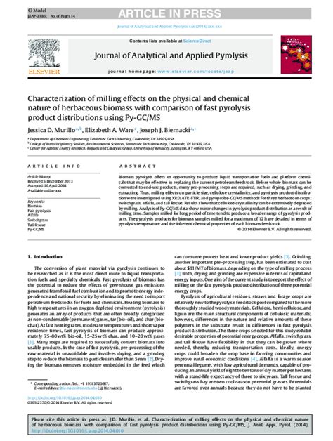 Pdf Characterization Of Milling Effects On The Physical And Chemical Nature Of Herbaceous