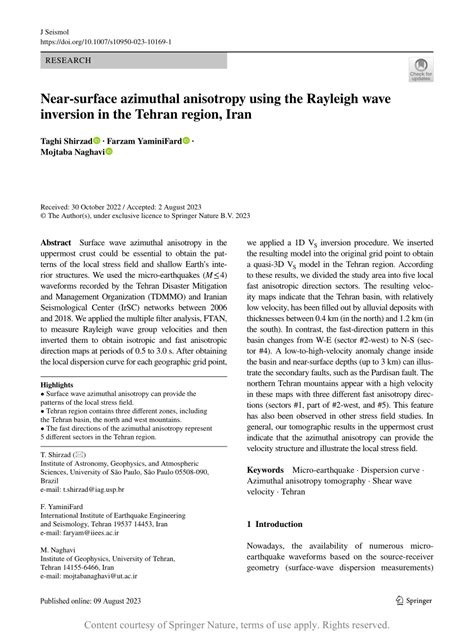 Near‐surface Azimuthal Anisotropy Using The Rayleigh Wave Inversion In The Tehran Region Iran