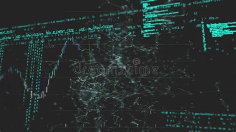 Animation Of Graph Over Connected Dots And Computer Language Against Black Background Stock