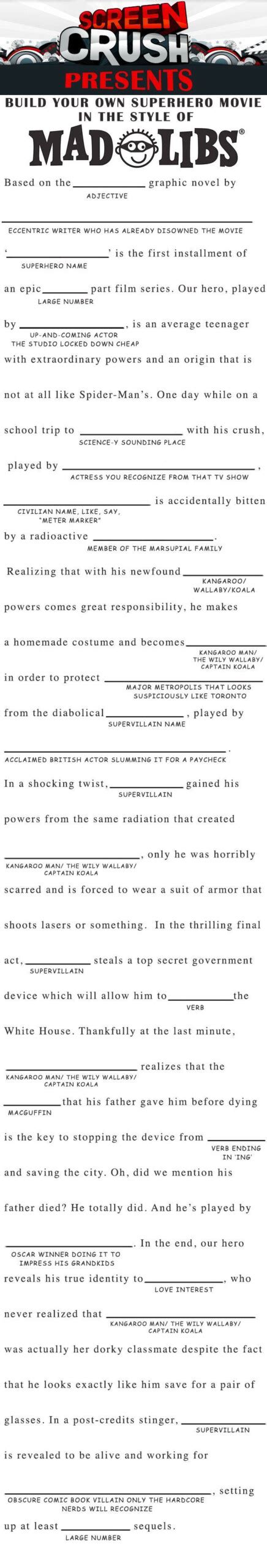 Free Printable Superhero Mad Libs Printable