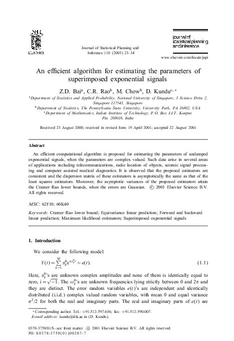 Pdf Efficient Algorithm For Estimating The Parameters Of A Chirp Signal