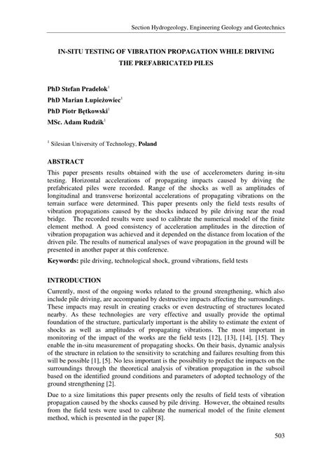 Pdf In Situ Testing Of Vibration Propagation While Driving The