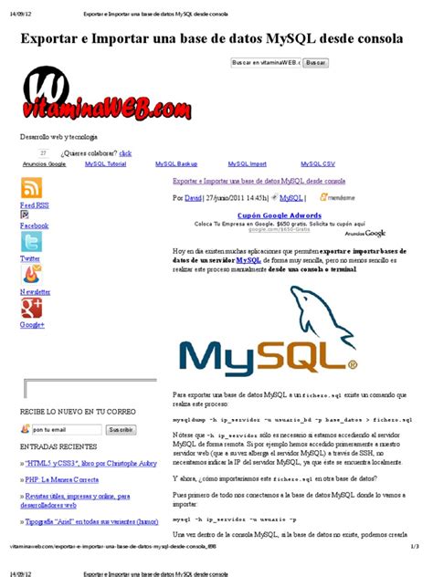 Exportar E Importar Una Base De Datos Mysql Desde Consola Pdf Mi Sql Php