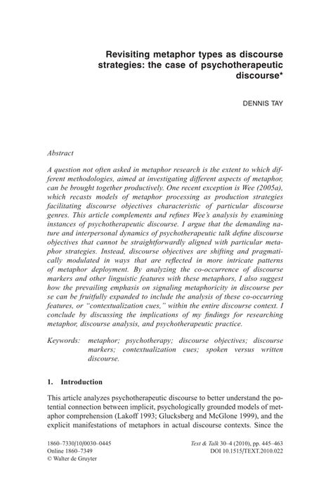 Pdf Revisiting Metaphor Types As Discourse Strategies The Case Of