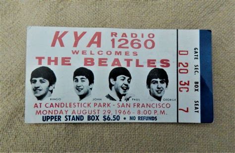 Original 1966 Vintage Beatles Ticket Stub Box Seats Candlestick Park