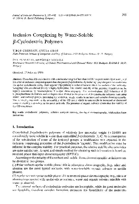 Pdf Inclusion Complexing By Water Soluble Cyclodextrin Polymers