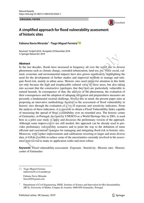 PDF A Simplified Approach For Flood Vulnerability Assessment Of Historic Sites