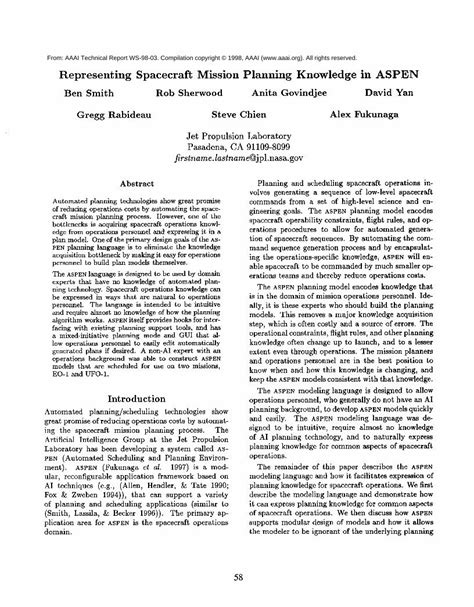 Pdf Representing Spacecraft Mission Planning Knowledge Smith Et Al Aips 98 Ws