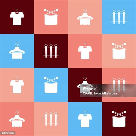 옷걸이에 팝 아트 티셔츠 뜨개질 바늘 옷걸이 옷장 바느질 아이콘을 위한 바늘을 놓습니다 벡터 T 셔츠에 대한 스톡 벡터 아트 및 기타 이미지 Istock