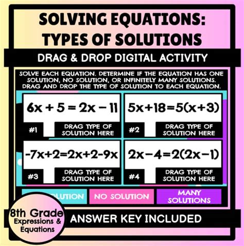 solving linear equations types of solutions digital activity tpt