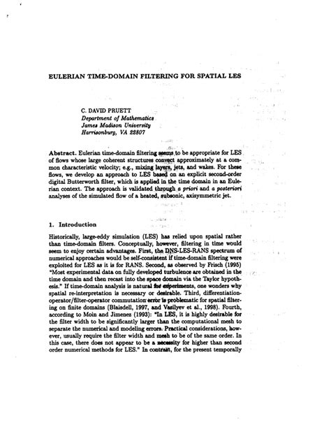 Pdf Eulerian Time Domain Filtering For Spatial Large Eddy Simulation
