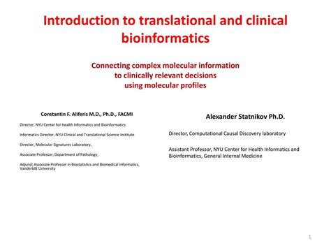 Introduction To Translational And Clinical Bioinformatics Connecting