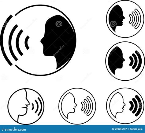 Set Of Icon Voice Command With Sound Waves Sign Speaking Man Black