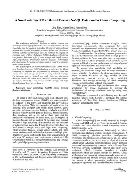 A Novel Solution Of Distributed Memory No Sql Database For Cloud Computing Pdf Databases