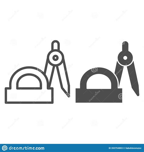 Compass And Protractor Line And Solid Icon School Concept Geometry Tools Sign On White