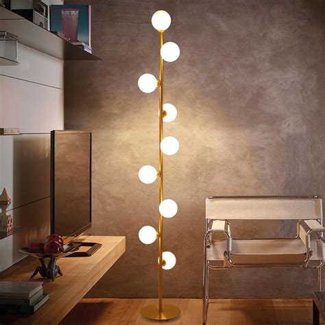 Modern LED Gold Light Tree Floor Lamp White Glass Globe Homary